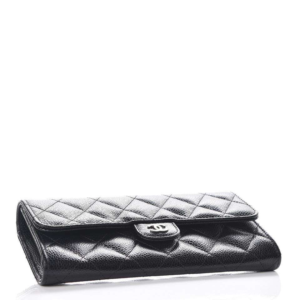 Chanel Black Caviar Quilted Large Gusset Flap Wallet - MyDesignerly