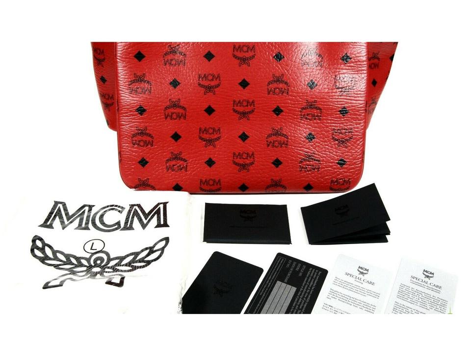 MCM Visetos Medium Liz Reversible Shopper Ruby Red Coated Canvas Tote ...