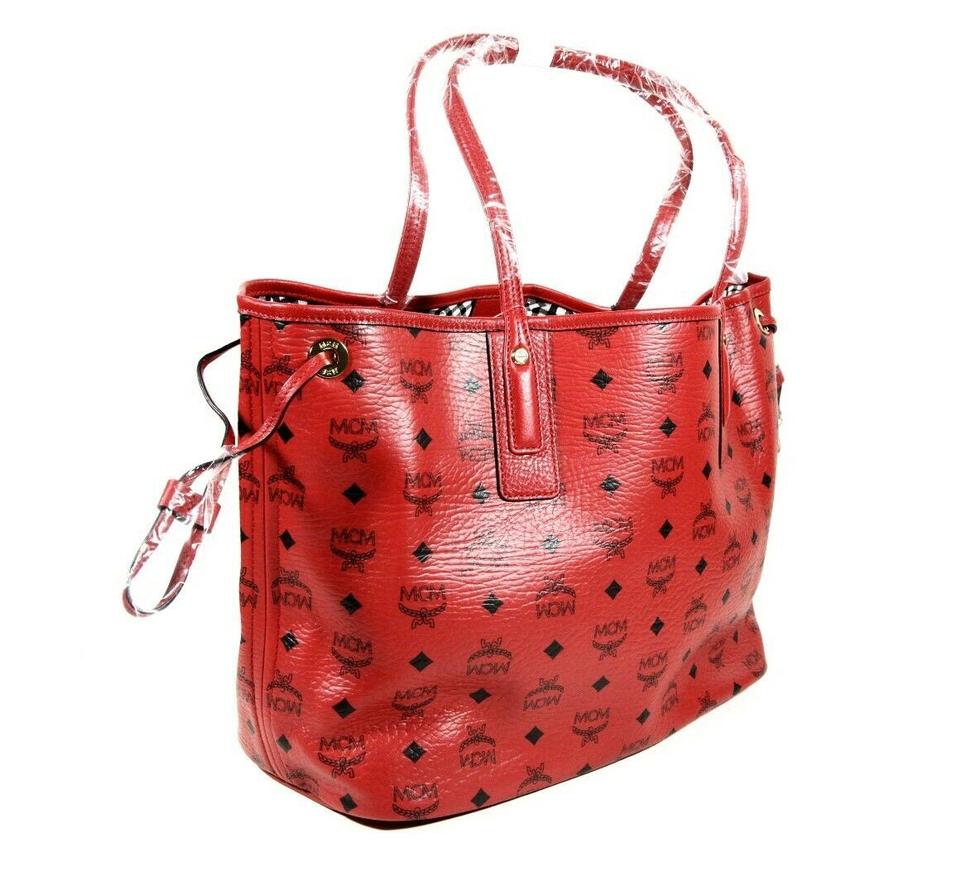 MCM Visetos Medium Liz Reversible Shopper Ruby Red Coated Canvas Tote ...