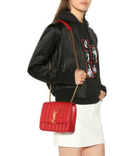 Saint Laurent Vicky Medium Monogram Matelasse Rouge Eros Red Leather C - MyDesignerly