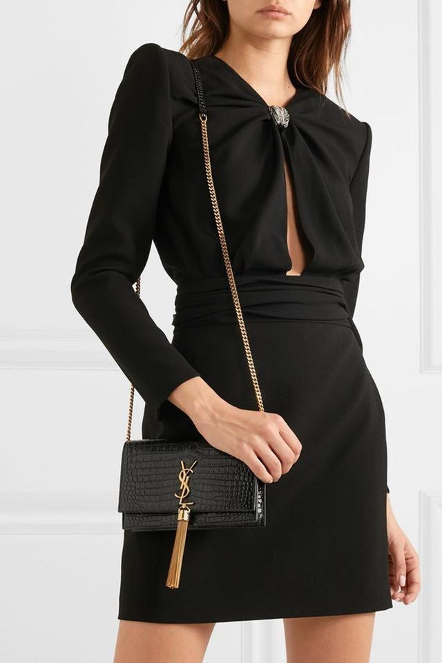 Saint Laurent Monogram Kate Wallet on Chain Crocodile Embossed Tassel ...